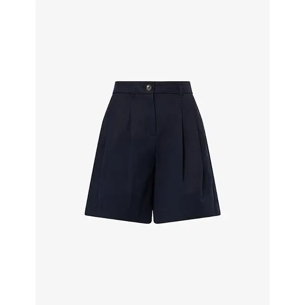 ME+EM City Mid-rise Linen-blend Shorts - Navy
