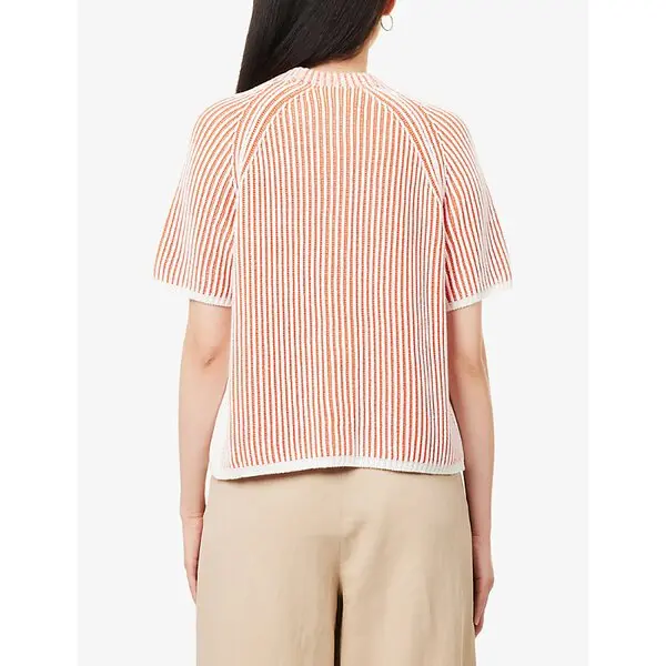 ME+EM Contrast-rib Short-sleeve Cotton Cardigan
