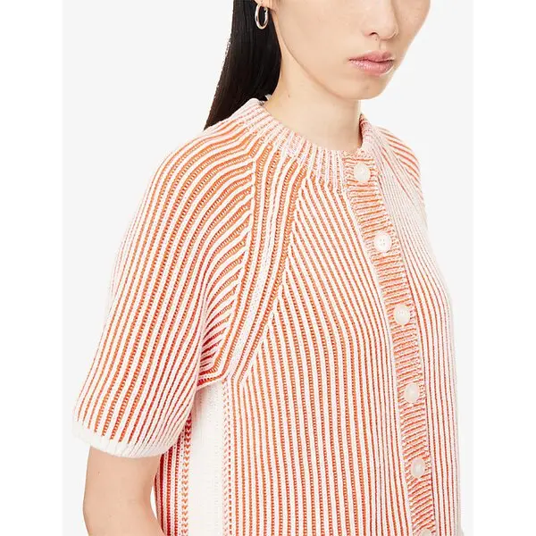 ME+EM Contrast-rib Short-sleeve Cotton Cardigan
