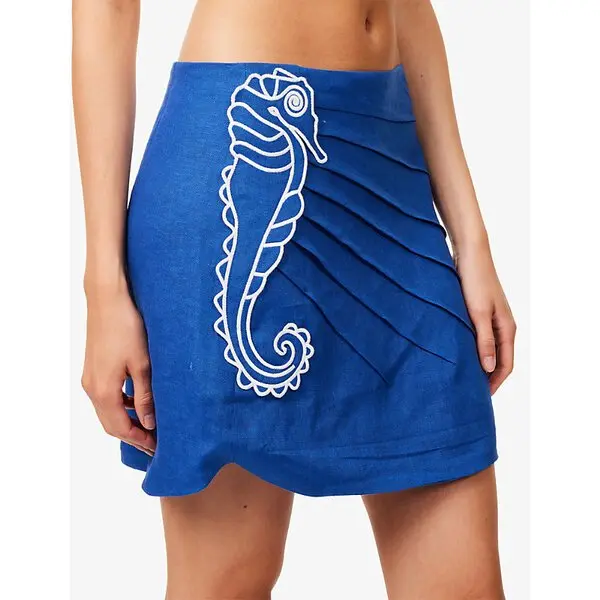 Farm Rio Embroidered Linen Mini Skirt