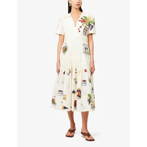 Farm Rio Country Table" Printed Cotton Midi Dress