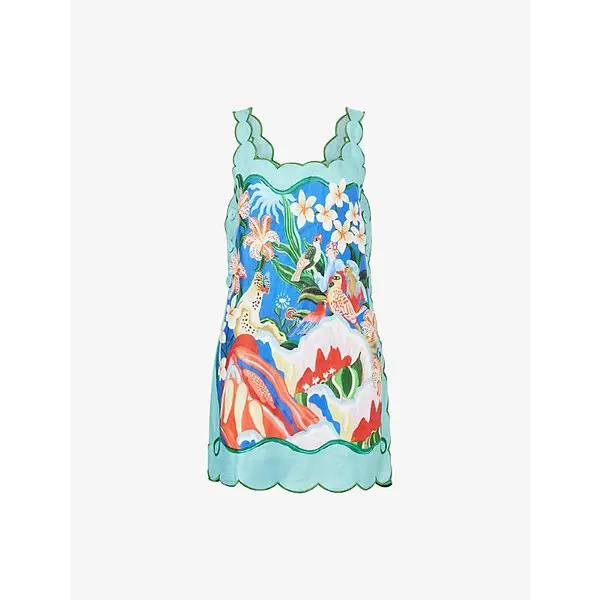 Farm Rio Garden Of Life Printed Linen Mini Dress - Multicolor