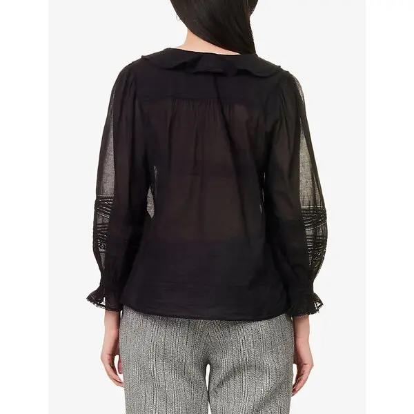 ME+EM Ruffle-trim V-neck Cotton-voile Blouse