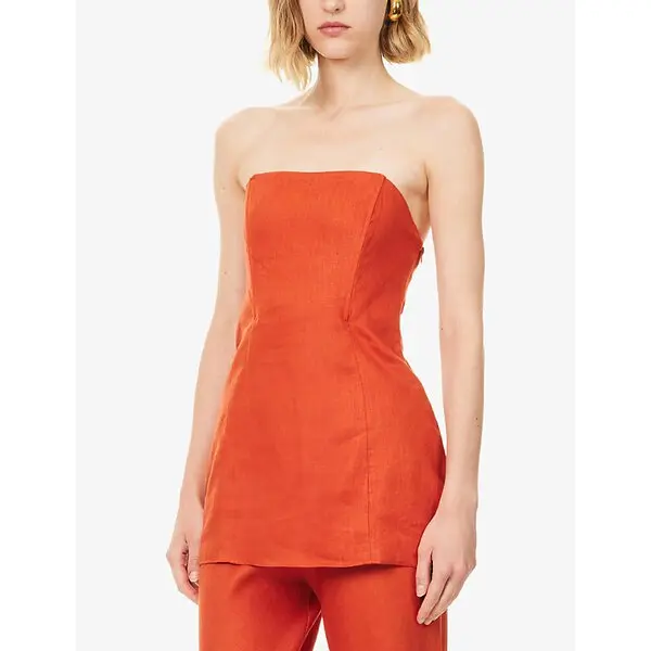 REFORMATION Aurina Strapless Linen Top