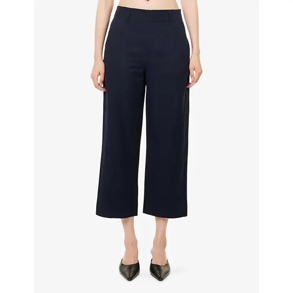 ME+EM Straight Cropped Linen And Cotton-blend Trousers