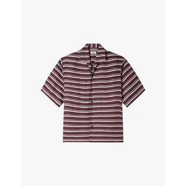 Sandro Striped Boat-neck Relaxed Woven Shirt - Chocolate