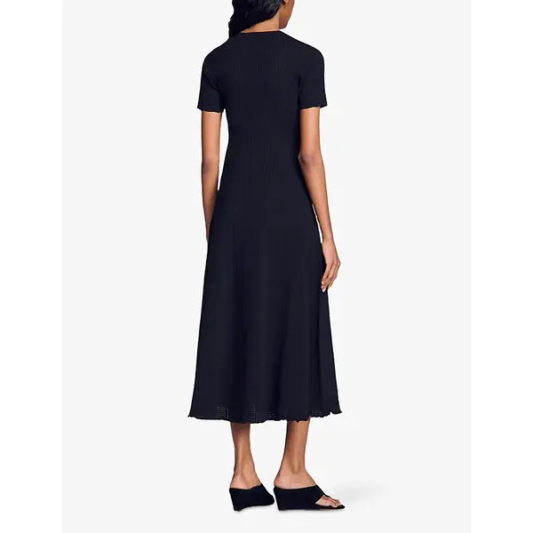 Sandro Round-neck Ribbed-knit Stretch-woven Maxi Dress