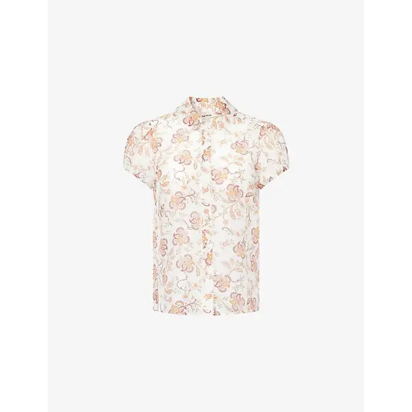 ME+EM Paisley-print Short-sleeve Cotton And Silk-blend Blouse - Light Cream/multi