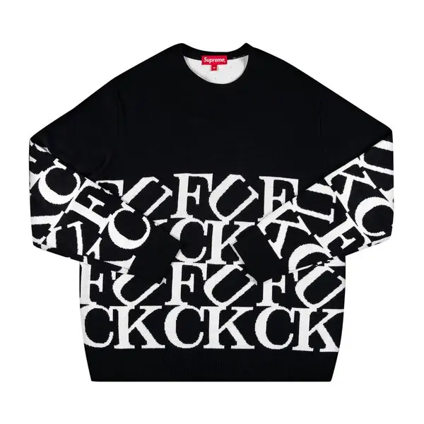 Supreme Fuck" Graphic Knit Sweater - Black