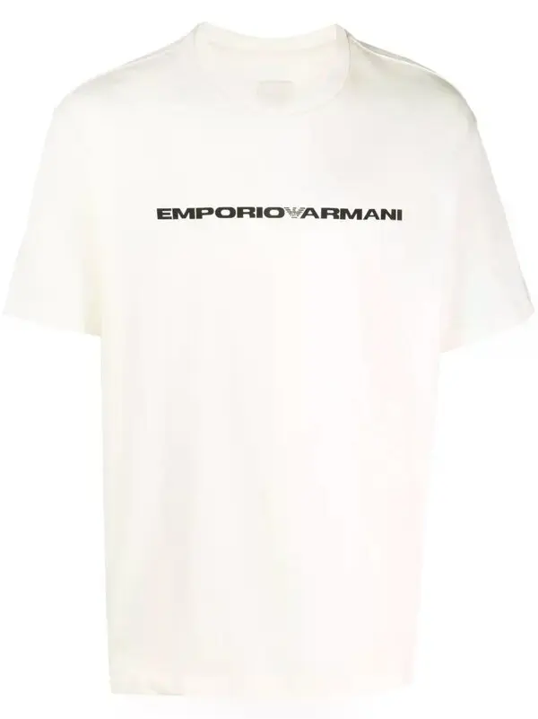 Emporio Armani Logo-print Cotton T-shirt - Neutrals
