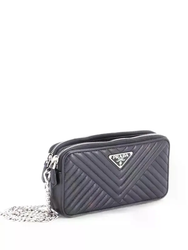 Prada Double Zip Wallet On Chain Crossbody Chevron Leather Mini Shoulder Bag