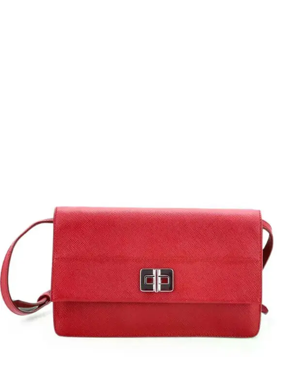 Prada Saffiano Leather Turn Lock Wallet Crossbody Bag