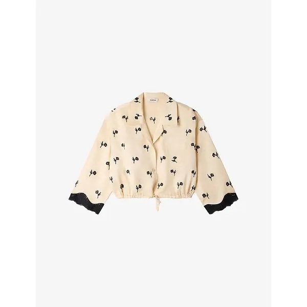 Sandro Floral Embroidered Woven Shirt - Vanilla