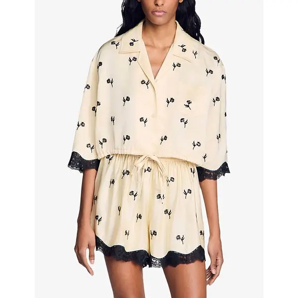 Sandro Floral Embroidered Woven Shirt