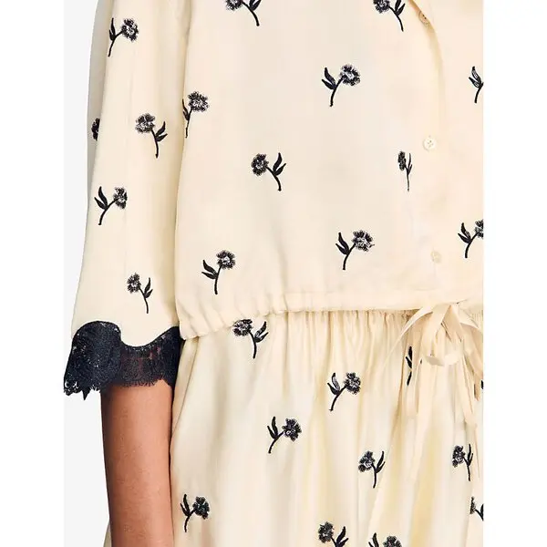 Sandro Floral Embroidered Woven Shirt