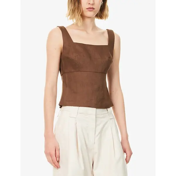 REFORMATION Clarence Square-neck Linen Top
