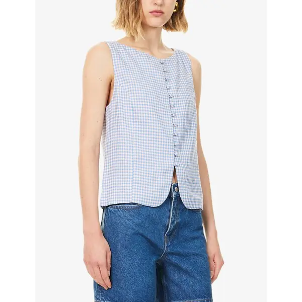 REFORMATION Addison Gingham Linen Top