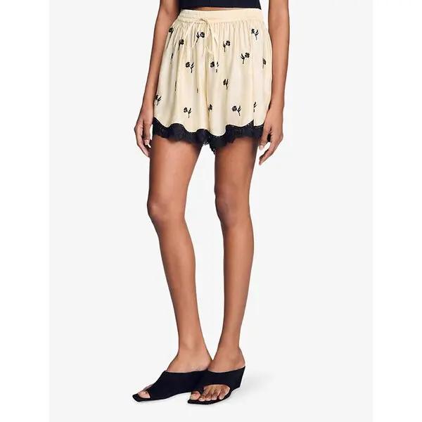 Sandro Floral Embroidered Woven Shorts