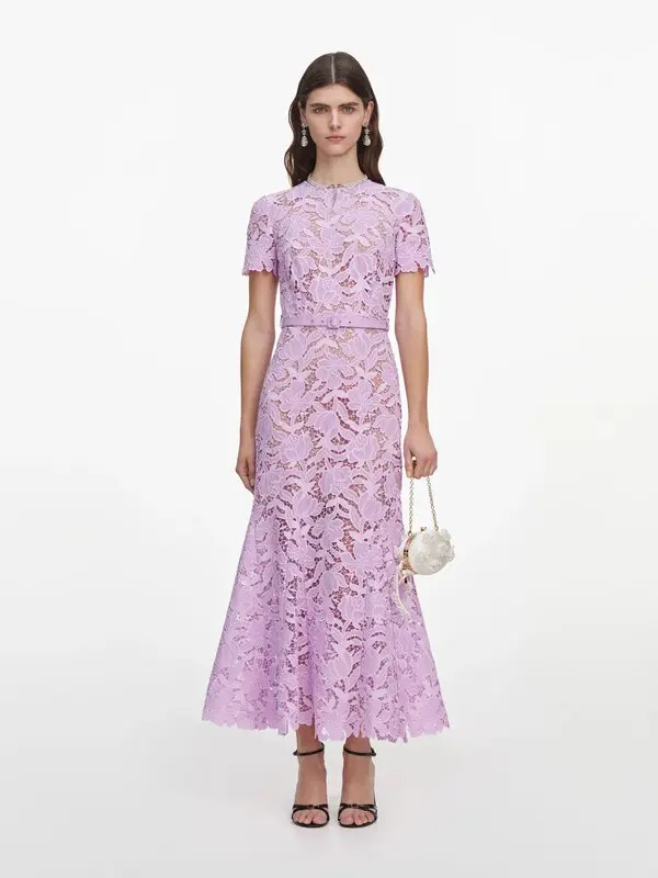 SELF-PORTRAIT Lace Fitted Mini Dress With Removable Belt And Lining - Lilla