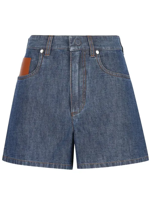 Fendi High-waisted Denim Shorts With Adjustable Features - Blu