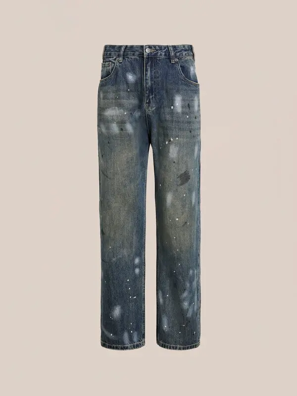 FOUND Regular Fit Straight Leg Jeans With Artistic Embellishments - Blu