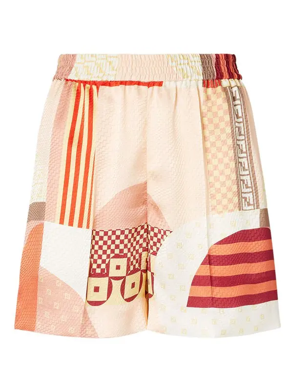 Fendi Mini Silk Jacquard Shorts With Artistic Waist