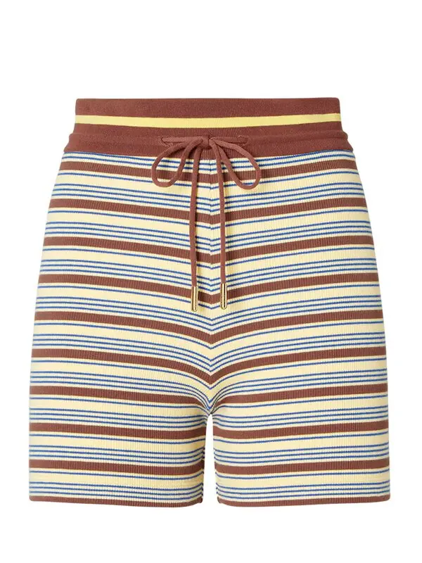 Fendi Ribbed Knit Drawstring Waist Shorts - Multicolor