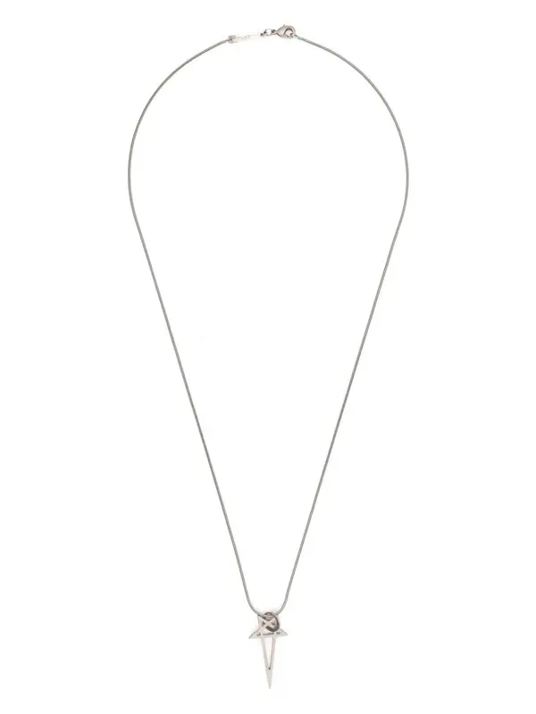 Rick Owens Brass Engraved Logo Hook Closure Necklace - Argento