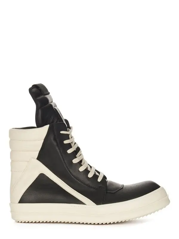 Rick Owens Geometric Paneled Leather High-top Sneakers - Nero