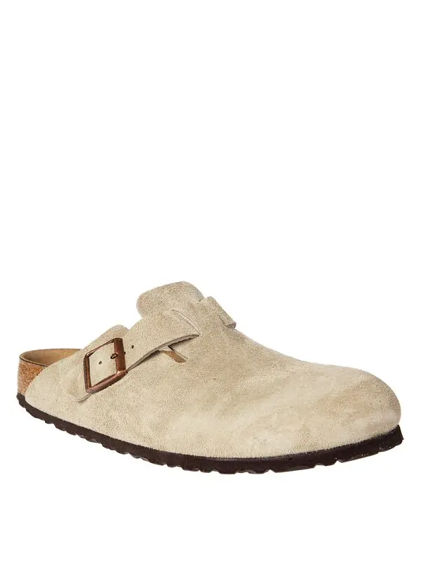 BIRKENSTOCK S Boston Suede Leather Closed-back Slippers - Beige