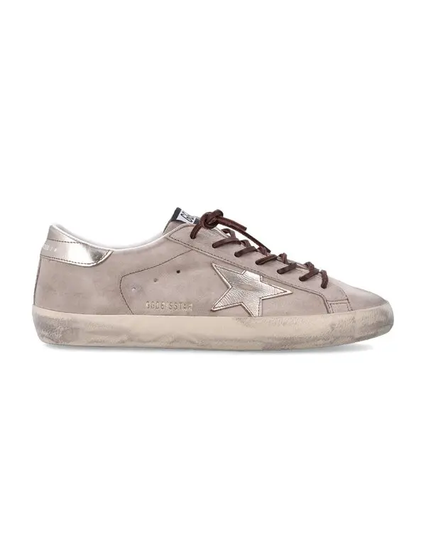 GOLDEN GOOSE Low-top Distressed Leather Sneakers With Star Detail - Beige/platinum