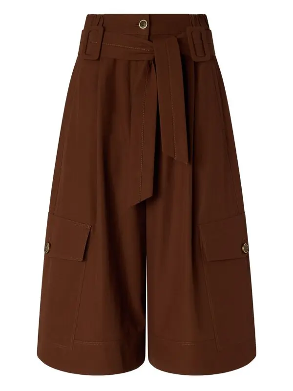 Pinko Patricia Pants, Zip And Buttons Closure, Belted, Cargo Effect, Lateral Pockets, Wide Leg - Brown