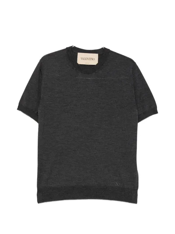 Valentino Garavani Ribbed Crew Neck Sweater With Embroidered Logo - Grigio