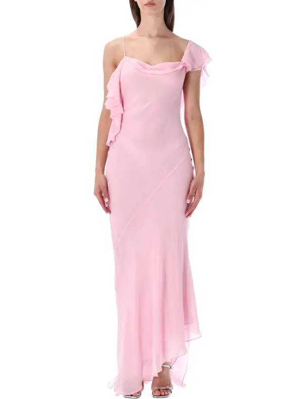 SELF-PORTRAIT Fluid Draped Frill Maxi Dress - Rosa