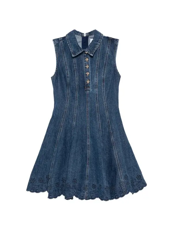 SELF-PORTRAIT Denim Dress With Scalloped Hem - Blu