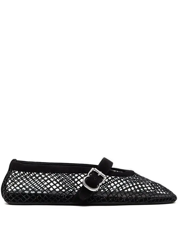 Alaïa Fishnet Ballet Flats With Buckle Detail - Noir