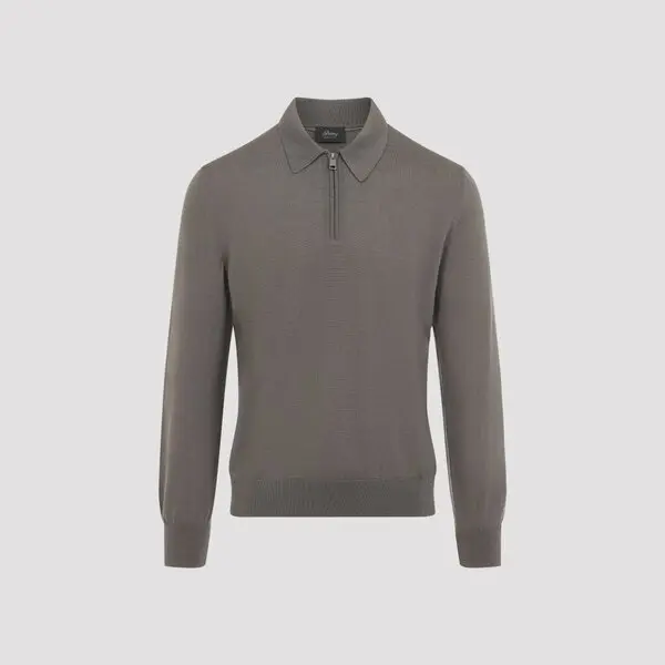 Brioni Long Sleeves Zip Polo For - Brown
