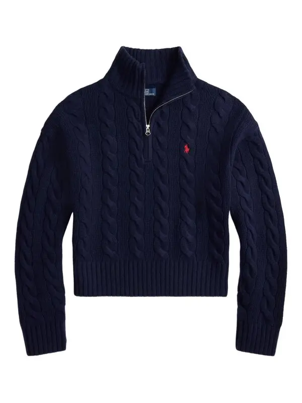Polo Ralph Lauren Rib-knit Wool-cashmere Quarter-zip Sweater - Blu