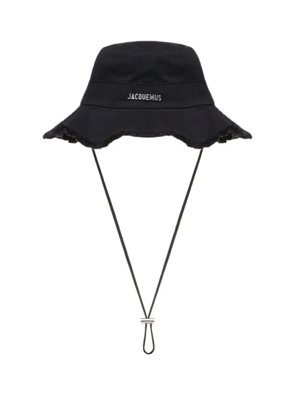 Jacquemus Frayed Edge Bucket Hat With Adjustable Drawstring - Black