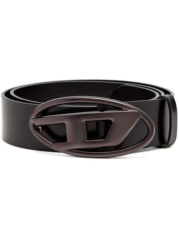 DIESEL® Metallic Finish Oval D Logo Leather Belt - Nero