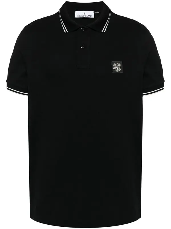 Stone Island Ribbed Two-button Polo With Contrast Cuffs Size - Nero