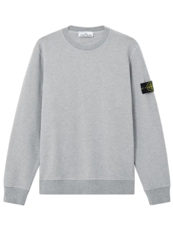 Stone Island Ribbed Neckline Sweatshirt With Badge - Grigio