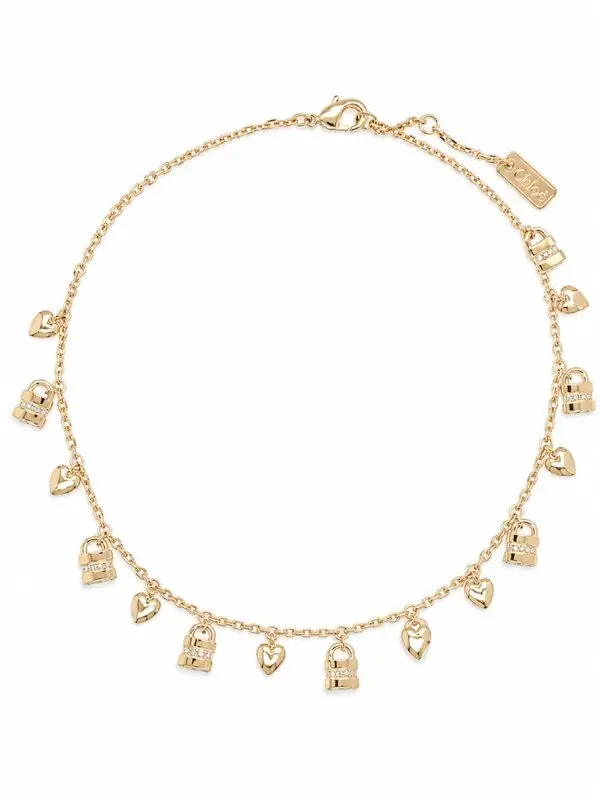 Chloé Charm Pendant Chain Necklace With Heart Accents - Gold