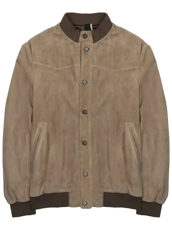 LOW BRAND Suede Bomber Jacket - Beige