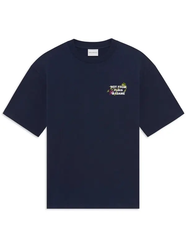 Drole De Monsieur Casual Embroidered Crew Neck T-shirt Size - Blu