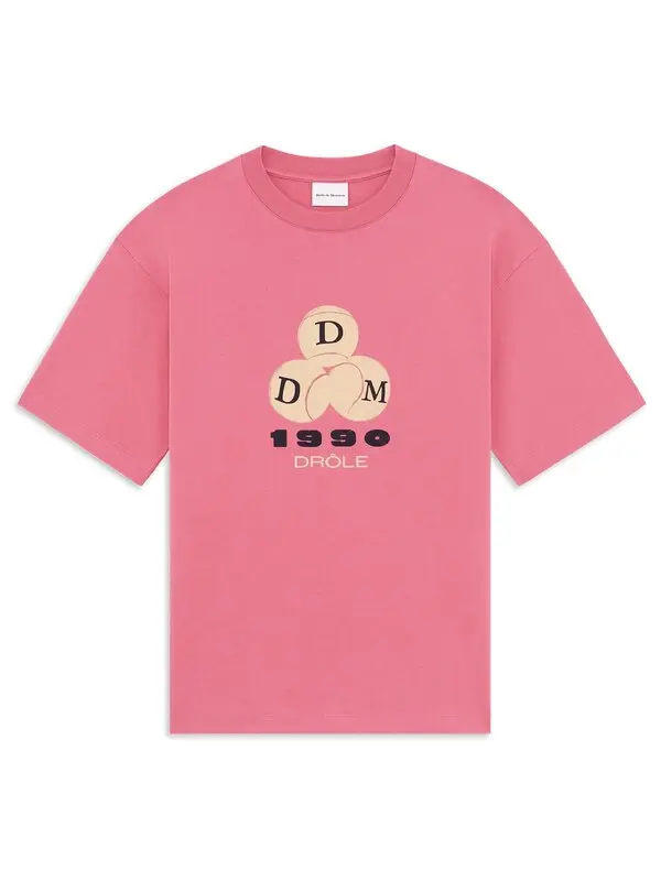 Drole De Monsieur Graphic T-shirt With Ribbed Neckline Size - Rosa