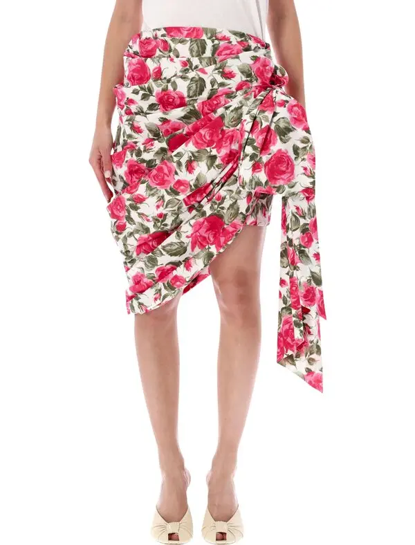 Chloé Knee-length Wrap Skirt With Floral Print And Oversized Bow
