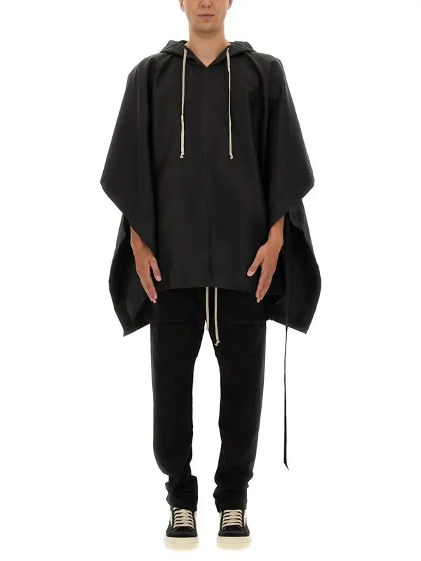 Rick Owens Nylon Cape With Hood - Black
