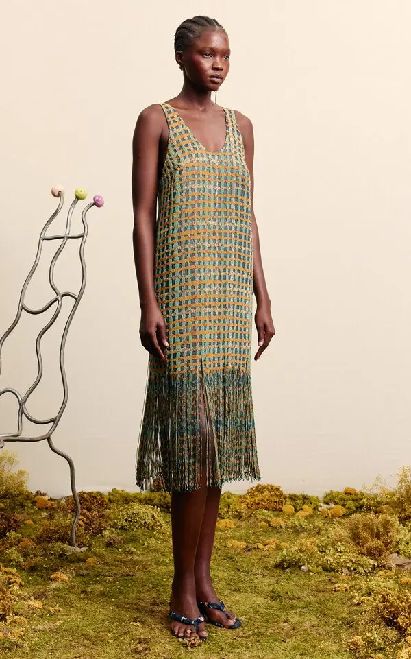 ALEMAIS Alberto Beaded Woven Midi Dress