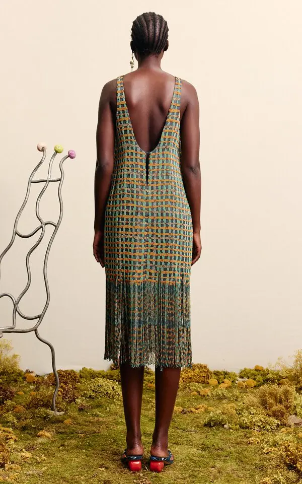 ALEMAIS Alberto Beaded Woven Midi Dress